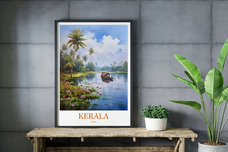 Kerala Poster Kerala Print Kerala Wall Art Kerala Palmlined Backwater ...