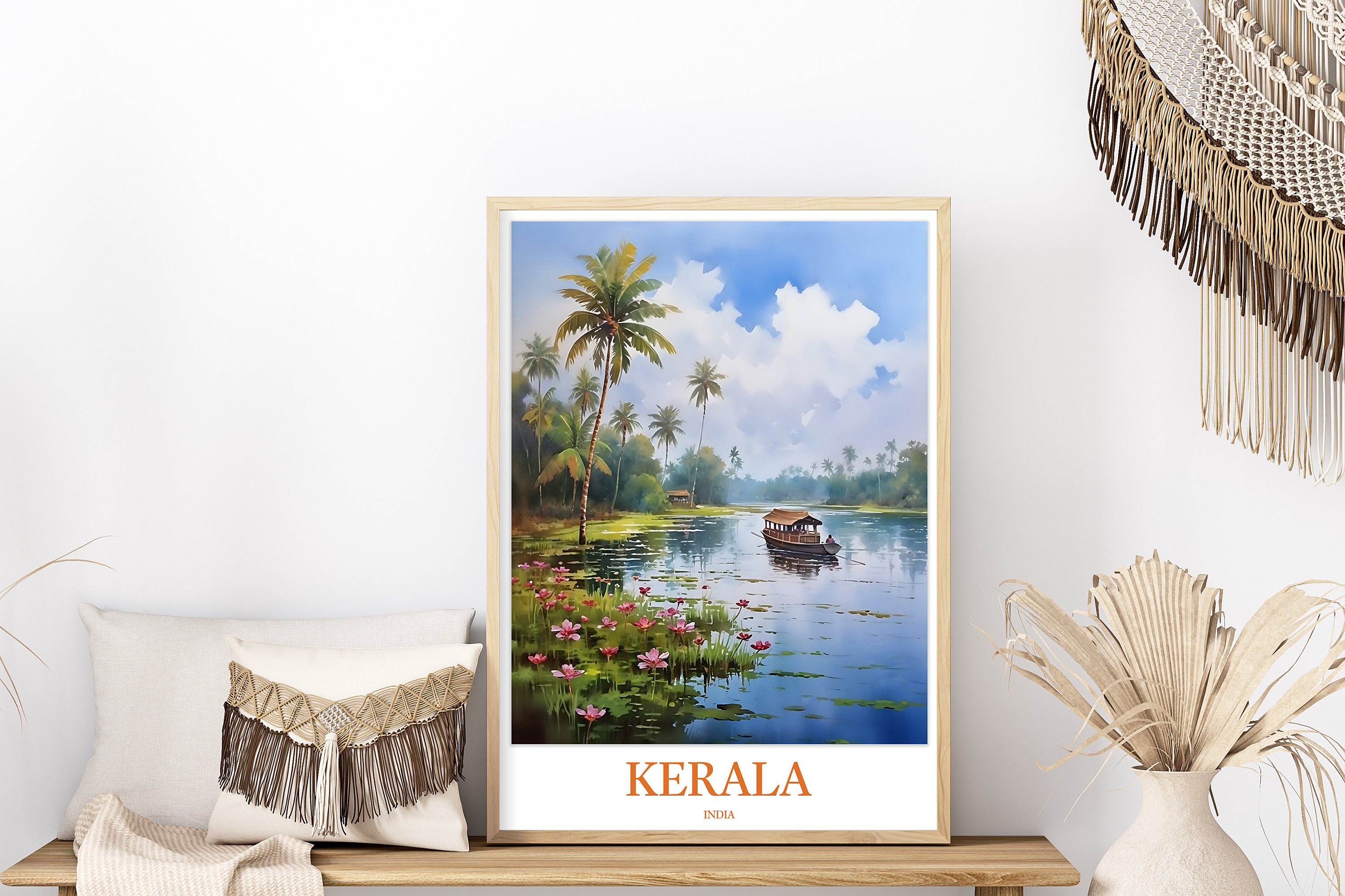 Kerala Poster Kerala Print Kerala Wall Art Kerala Palmlined Backwater ...