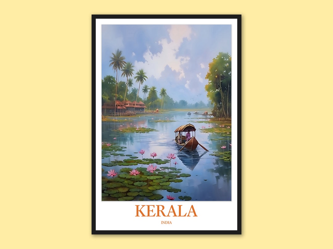Kerala Backwater Print: India Travel Poster, Canal Houseboat Art - Etsy