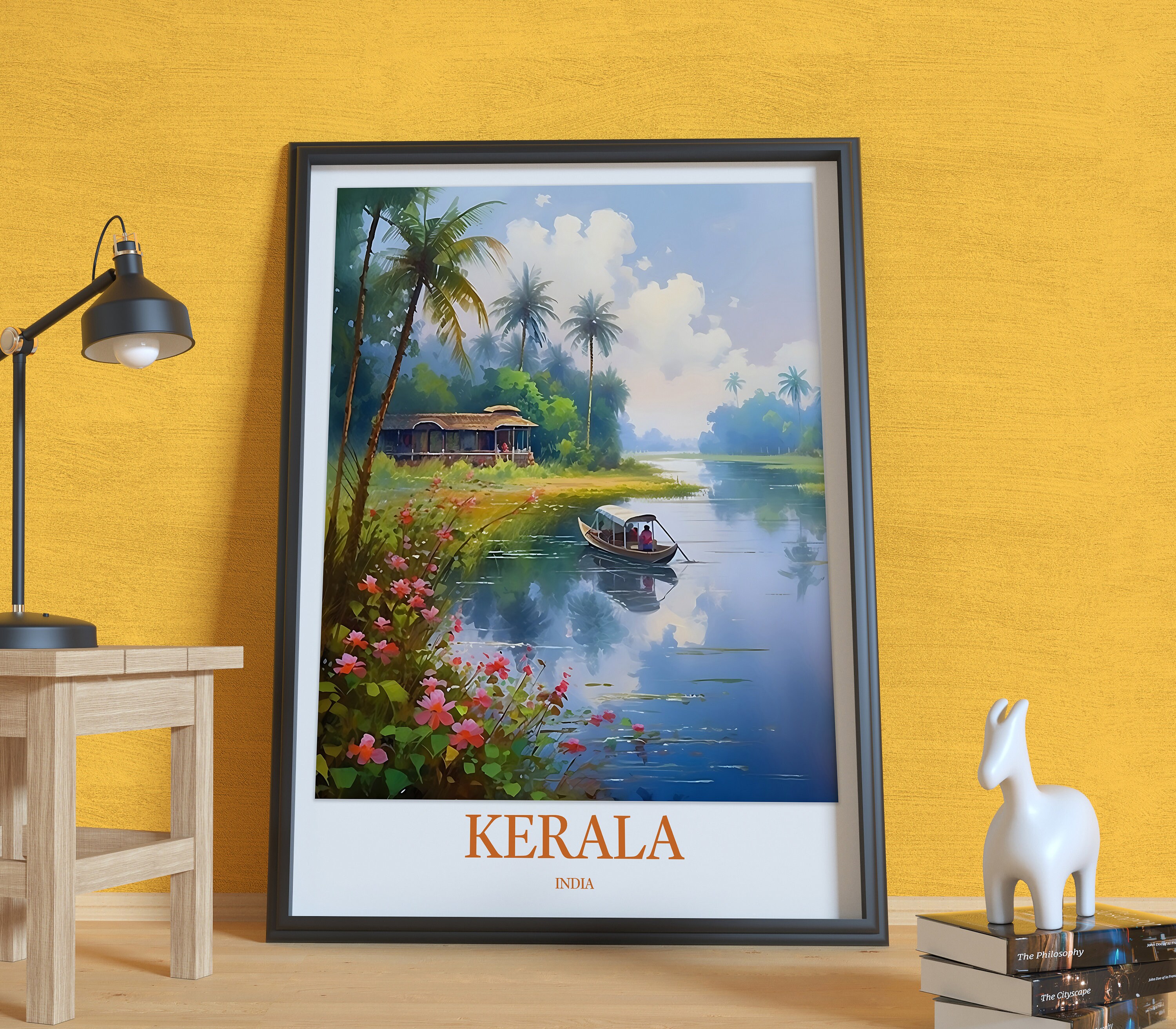 Kerala Backwater Print: India Travel Poster, Canal Houseboat Art - Etsy