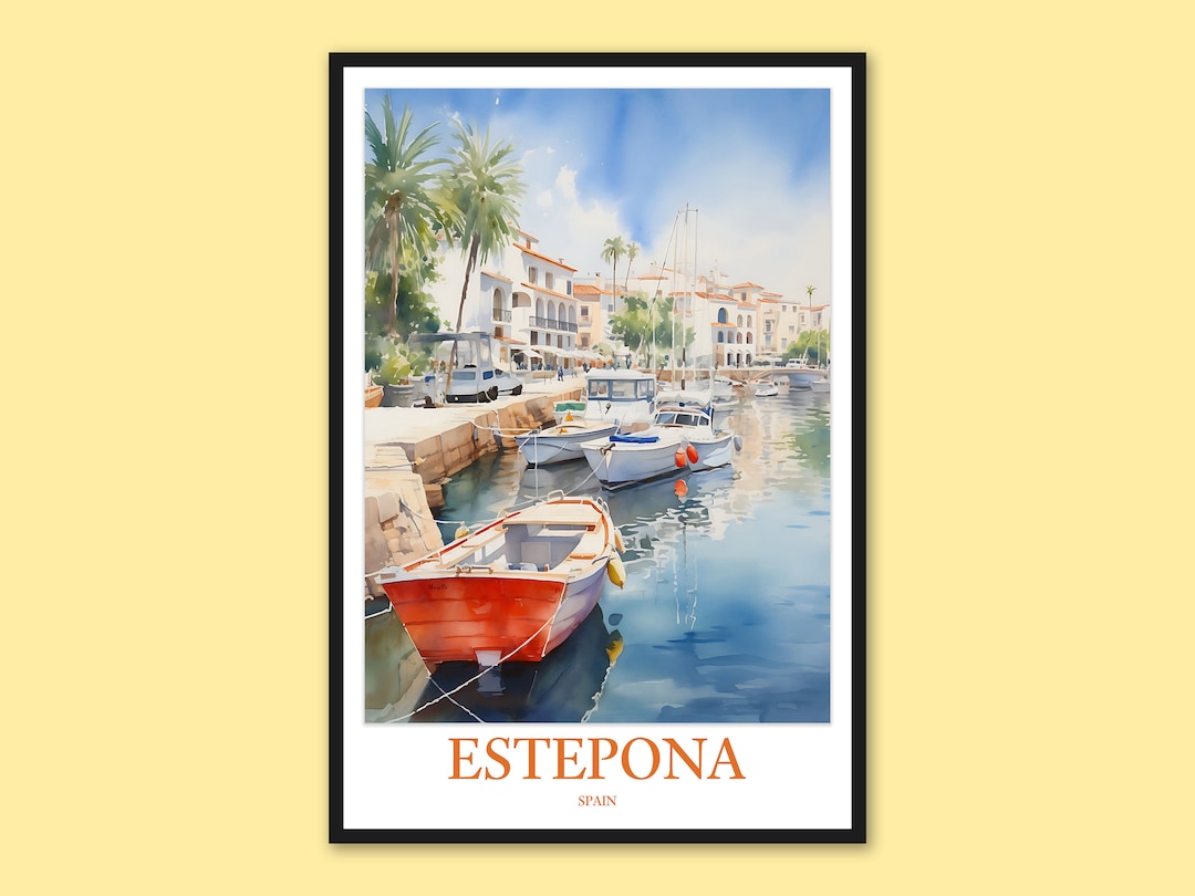 Estepona Marina Print: Spain Travel Poster, Boat Wall Art - Etsy