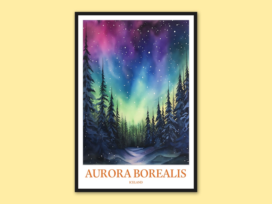 Aurora Borealis Print: Northern Lights Travel Poster - Etsy