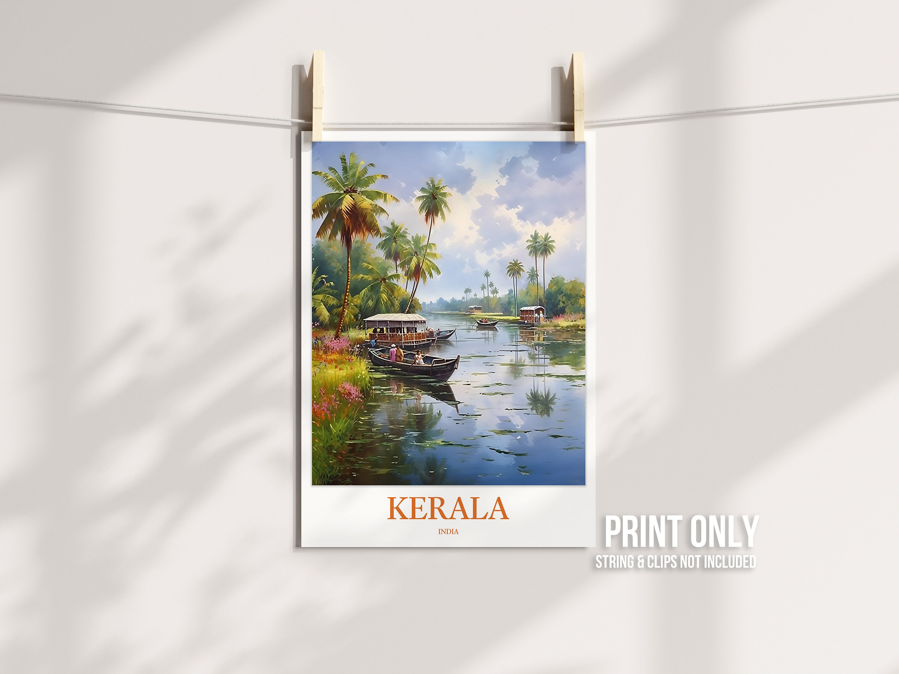 Kerala Backwater Print: India Travel Poster, Lagoon Canal Art - Etsy