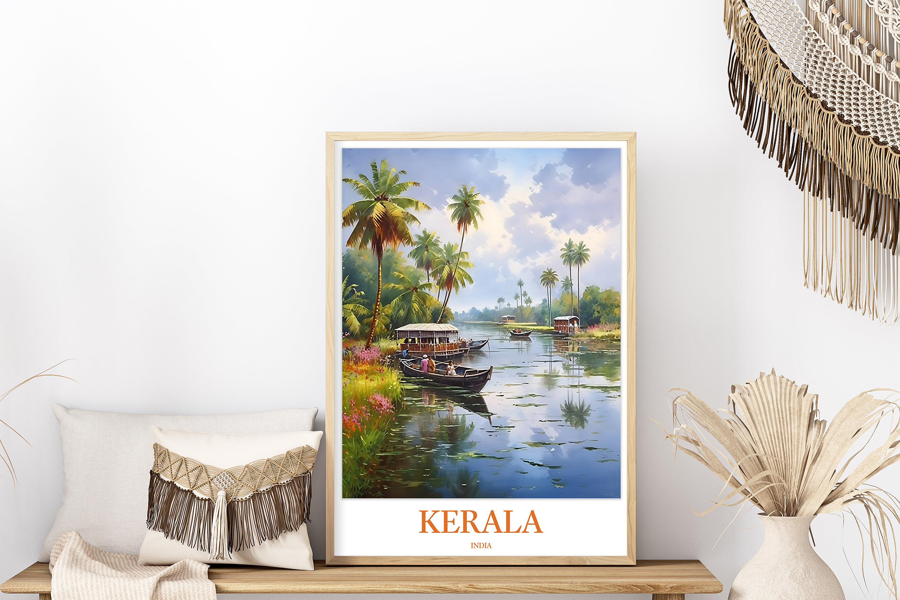 Kerala Backwater Print: India Travel Poster, Lagoon Canal Art - Etsy