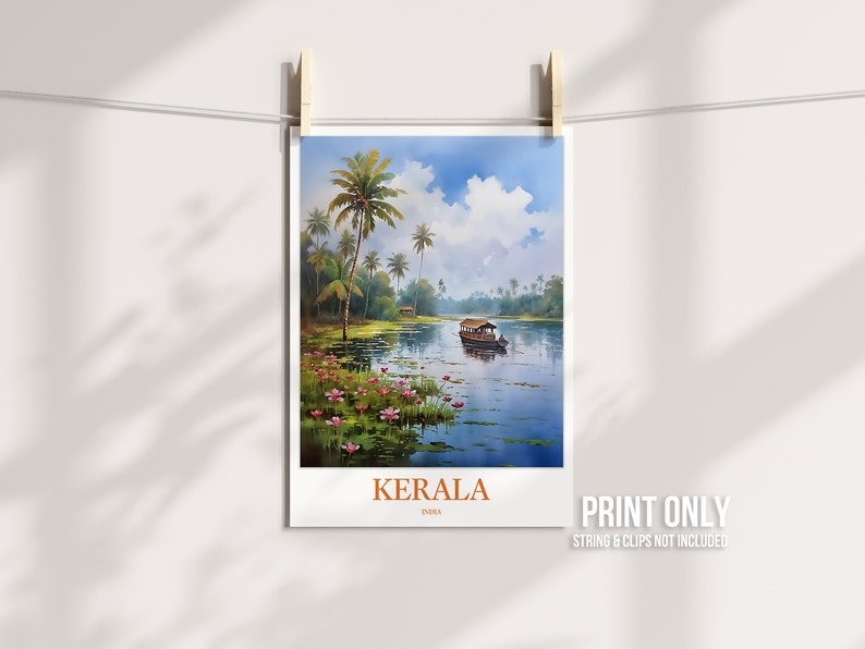 Kerala Poster Kerala Print Kerala Wall Art Kerala Palmlined Backwater ...