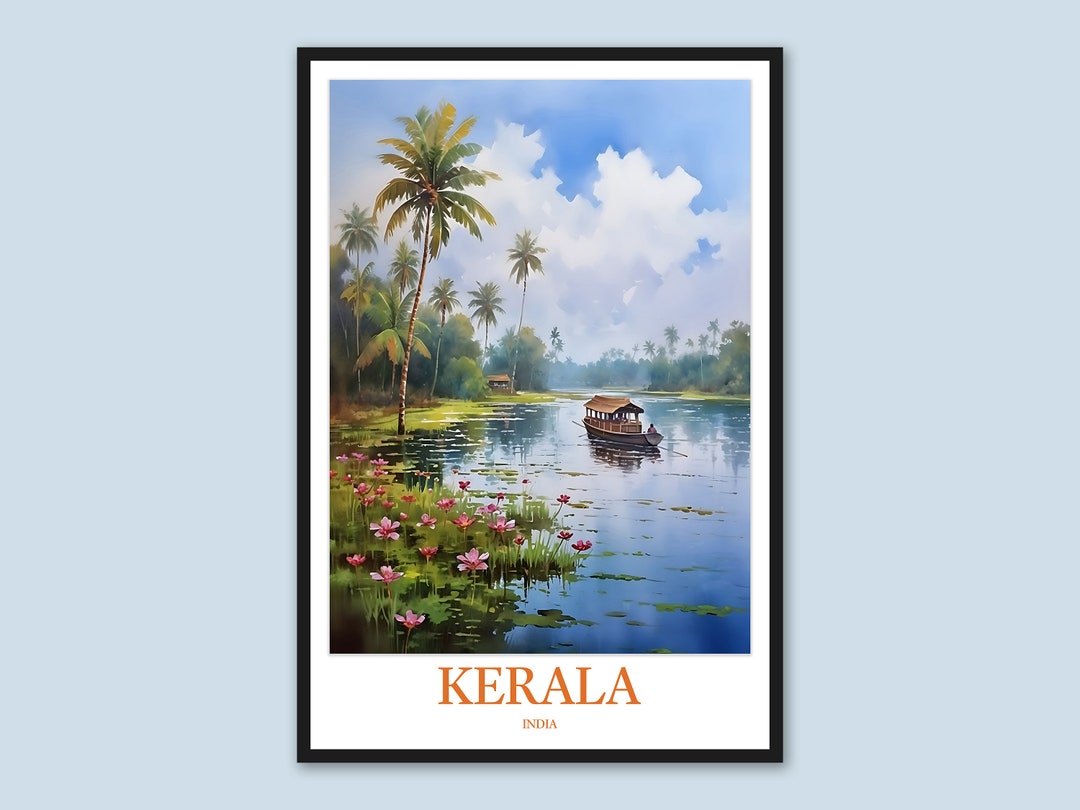 Kerala Poster Kerala Print Kerala Wall Art Kerala Palmlined Backwater ...