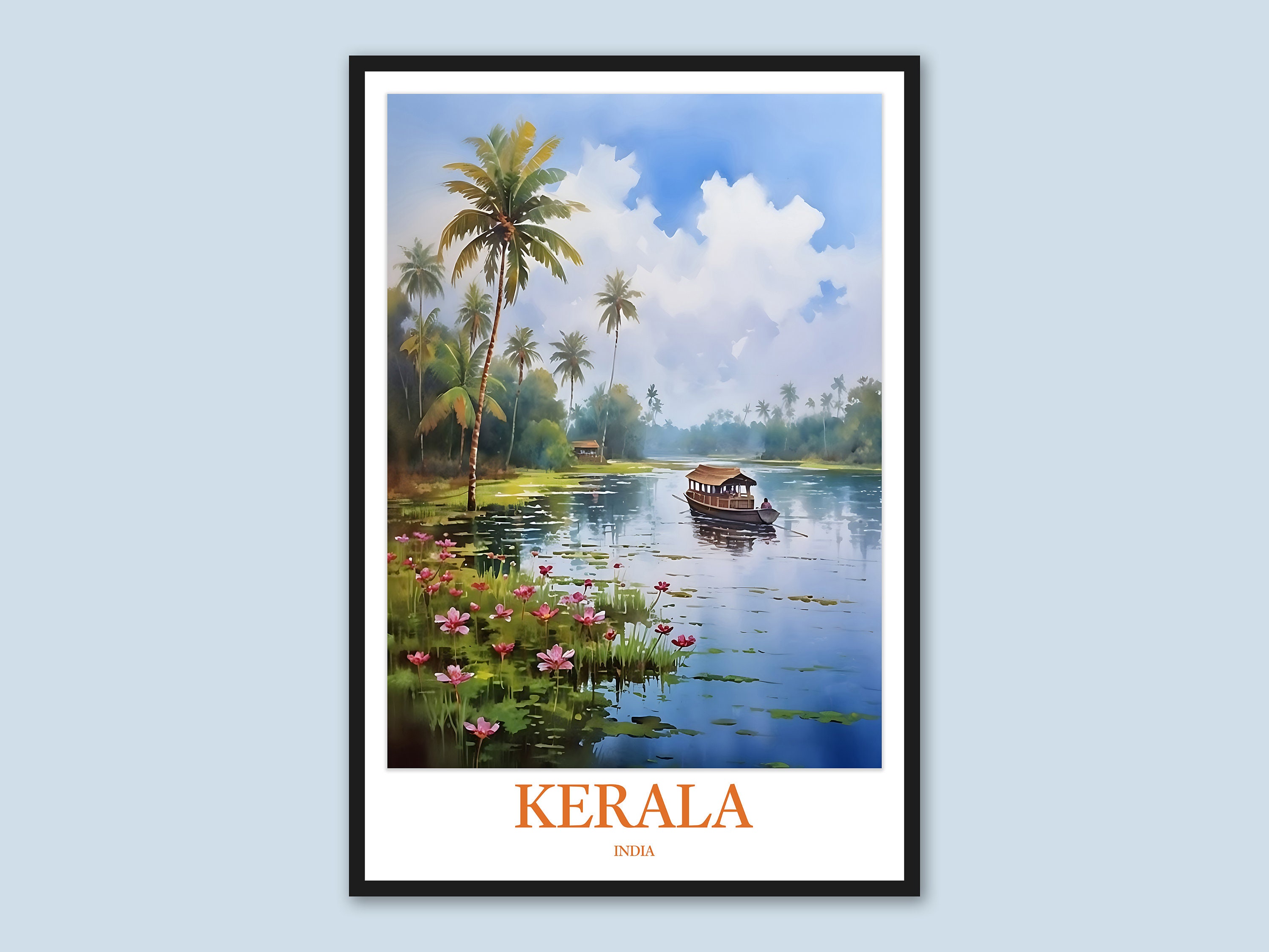 Kerala Poster Kerala Print Kerala Wall Art Kerala Palmlined Backwater ...