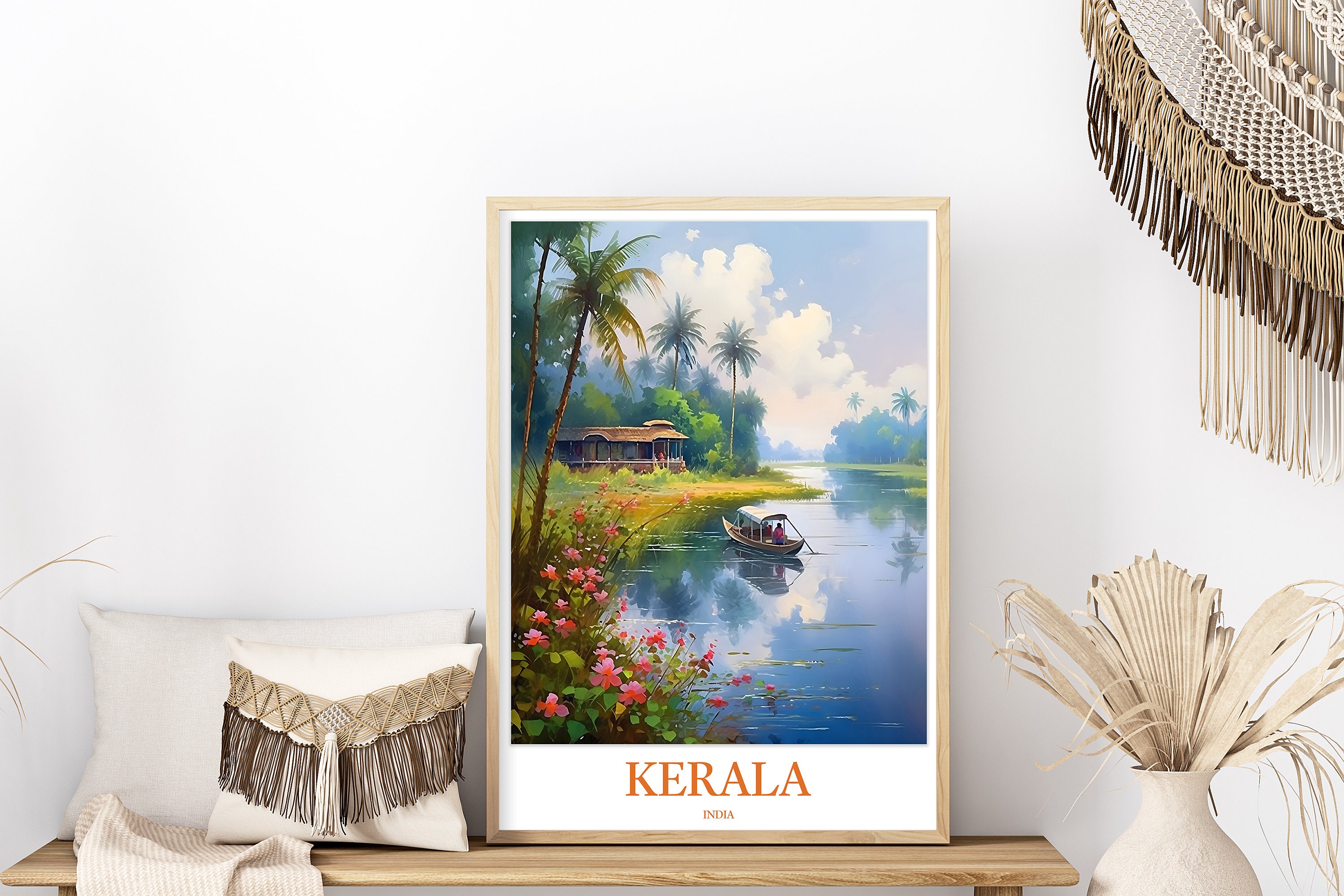 Kerala Backwater Print: India Travel Poster, Canal Houseboat Art - Etsy