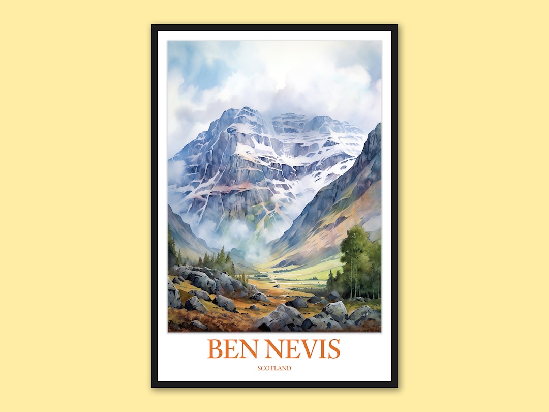 Ben Nevis Print: Scotland Snowy Mountain Travel Poster - Etsy