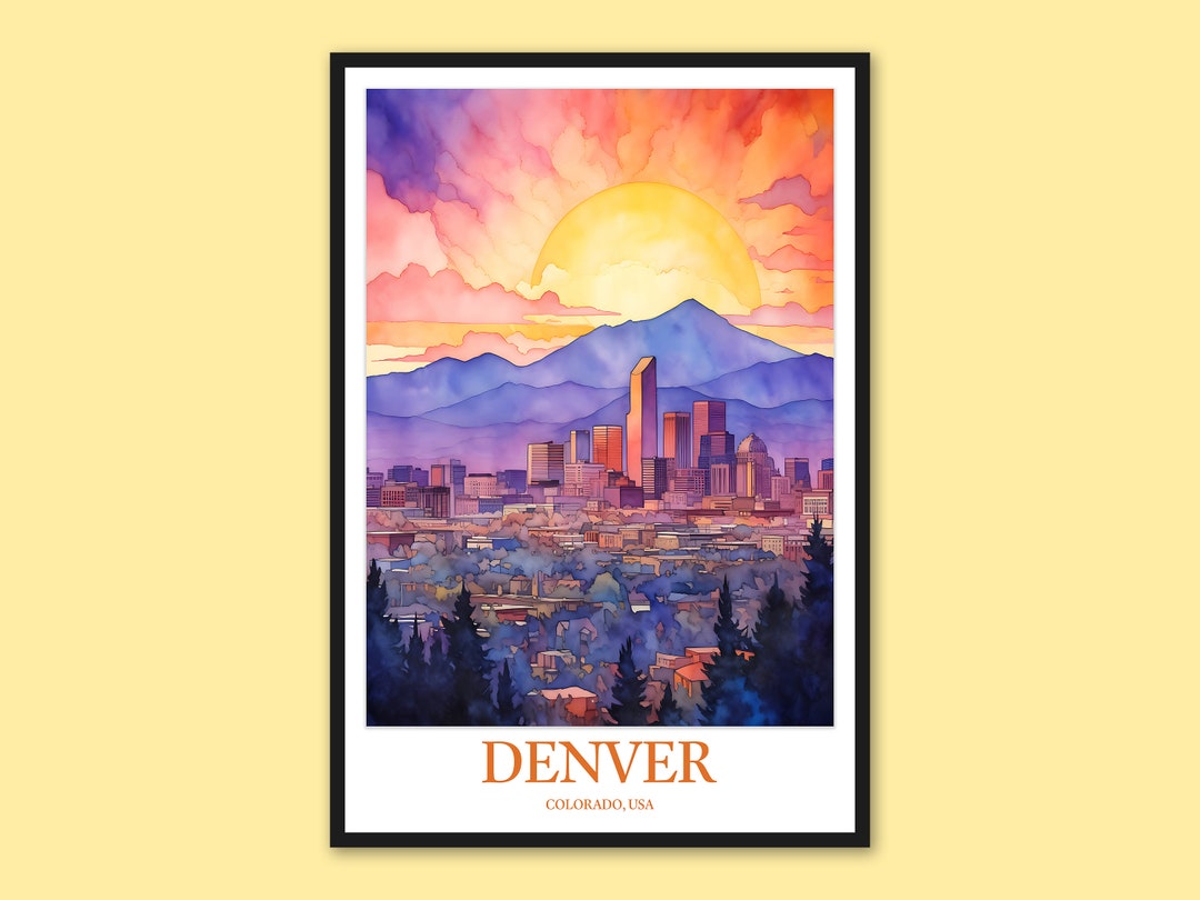 Denver Skyline Sunset Art Print: Colorado Travel Poster - Etsy