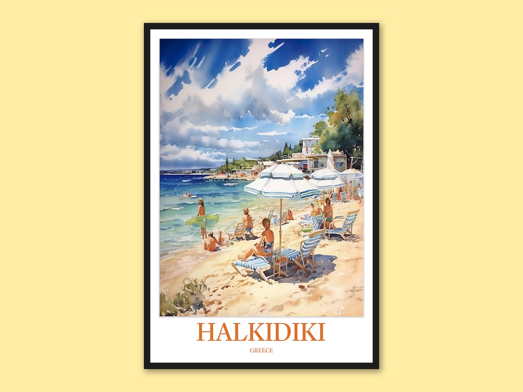 Halkidiki Greece Travel Poster: Aegean Beach Print - Etsy