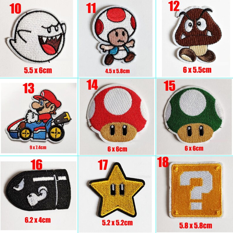 Super Mario Bros Luigi Princess Mushroom Yoshi Patches Badges Iron on ...