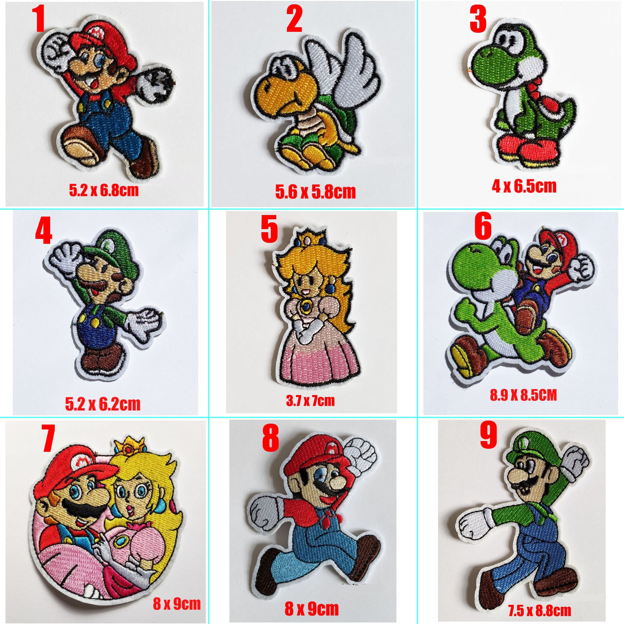 Super Mario Bros Luigi Princess Mushroom Yoshi Patches Badges Iron on ...