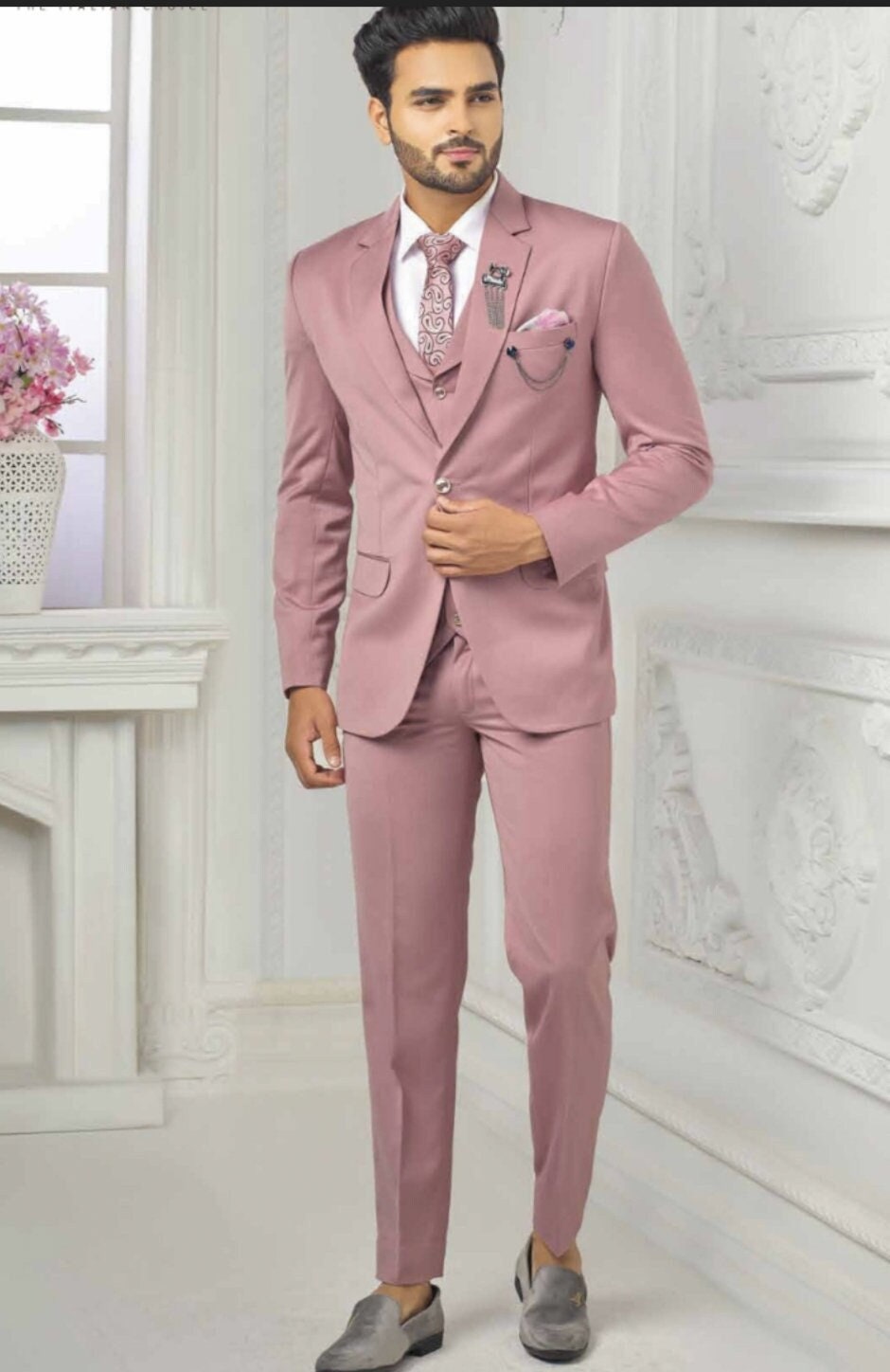Men's Premium Dusty Rose Suit, 3 Piece Suit Wedding, Party Wear Outfits ...