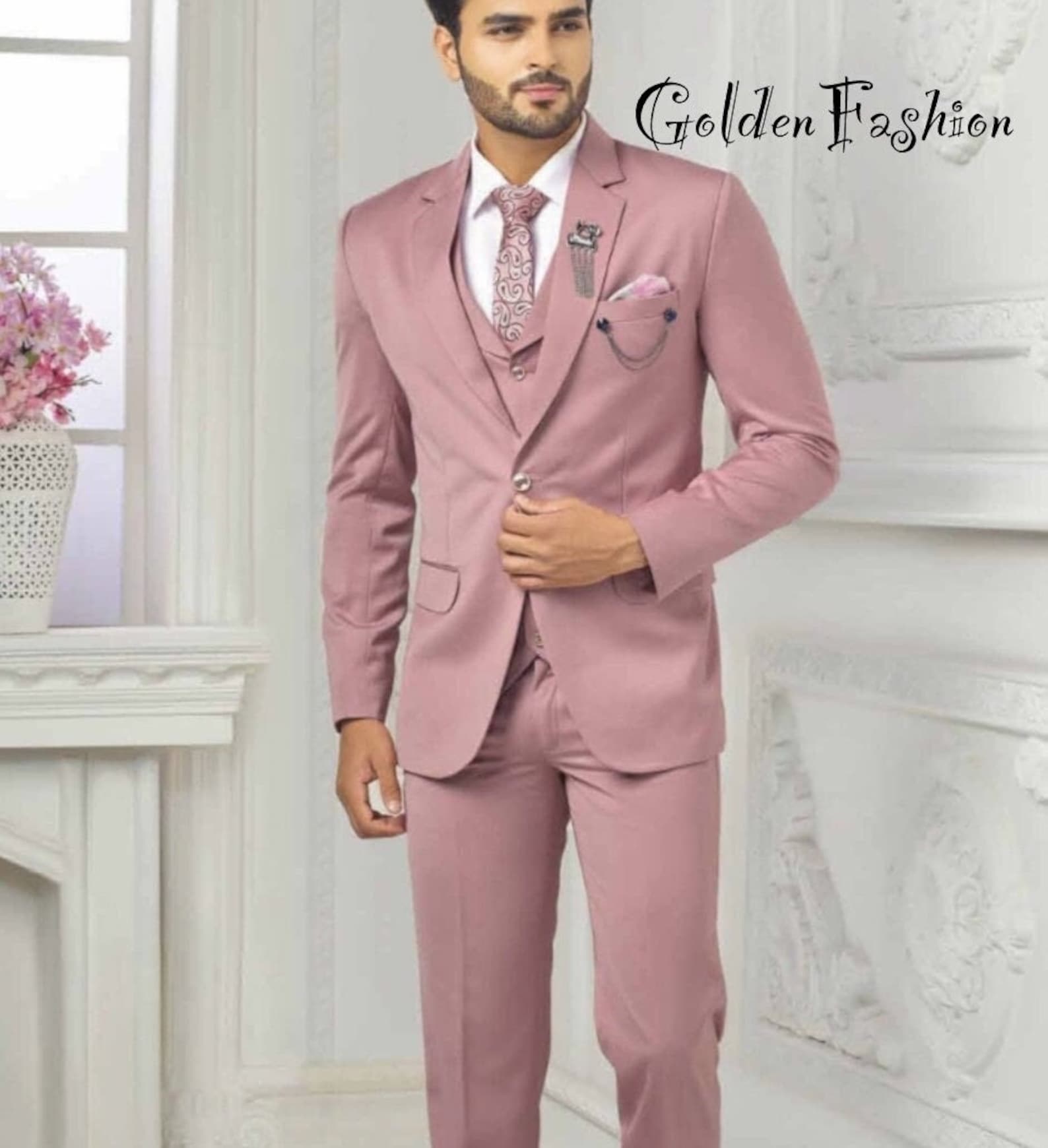 Men's Premium Dusty Rose Suit, 3 Piece Suit Wedding, Party Wear Outfits ...
