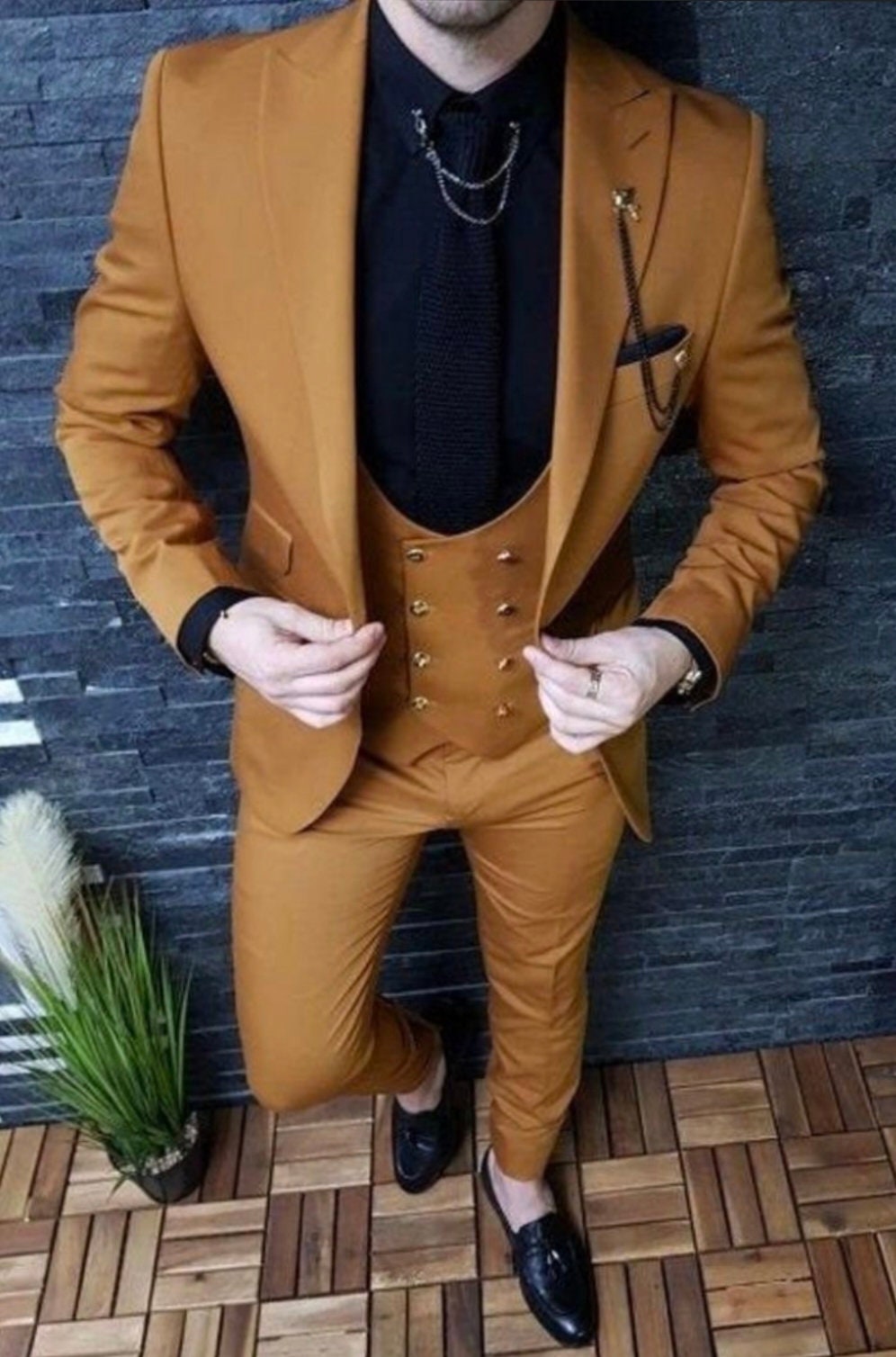 Mens Premium Suit, Golden 3 Piece Suit, Men Wedding Clothes, Groomsmen ...