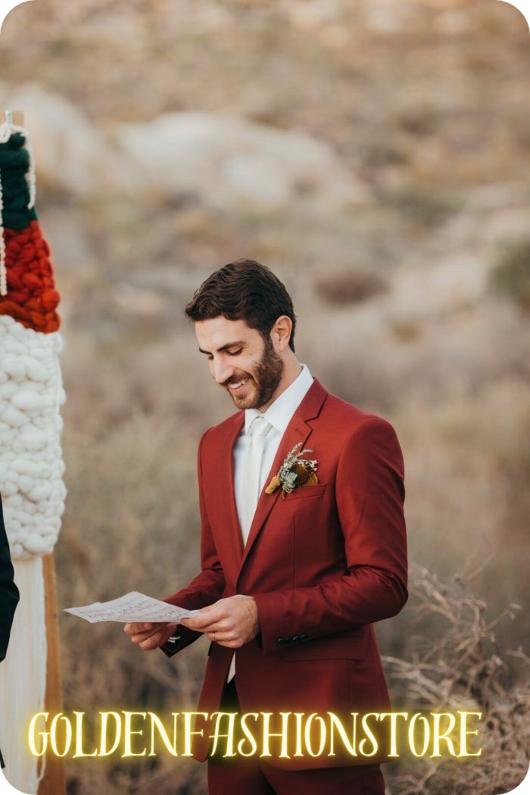 Men's Luxury Suit, Rust Two Piece Suit, Wedding Clothes, Groomsmen Suit ...