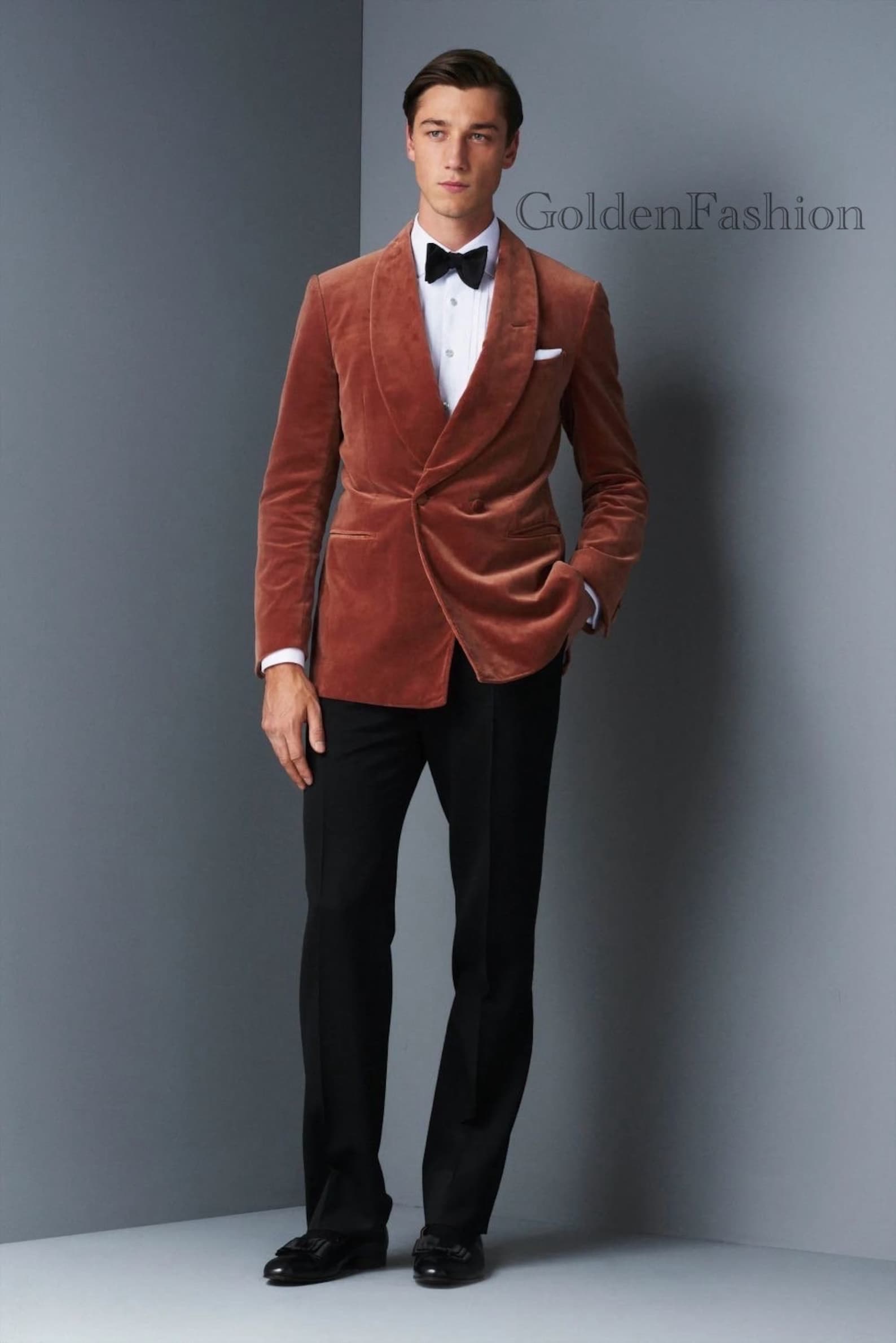 Rust Brown Tuxedo Velvet Blazer, One Button Coat, for Men Tuxedo Jacket ...