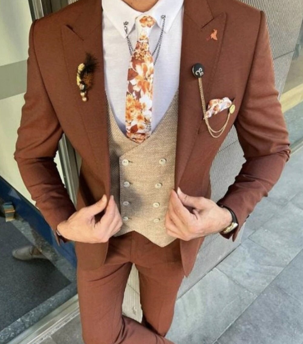 Men's Groom Suit, Premium Three Piece Rust / Terracotta Mens Suit for ...