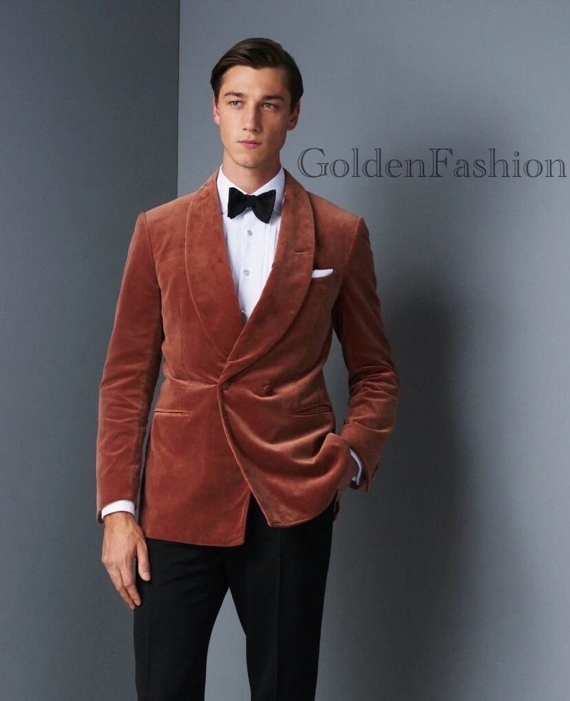 Rust Brown Tuxedo Velvet Blazer, One Button Coat, for Men Tuxedo Jacket ...