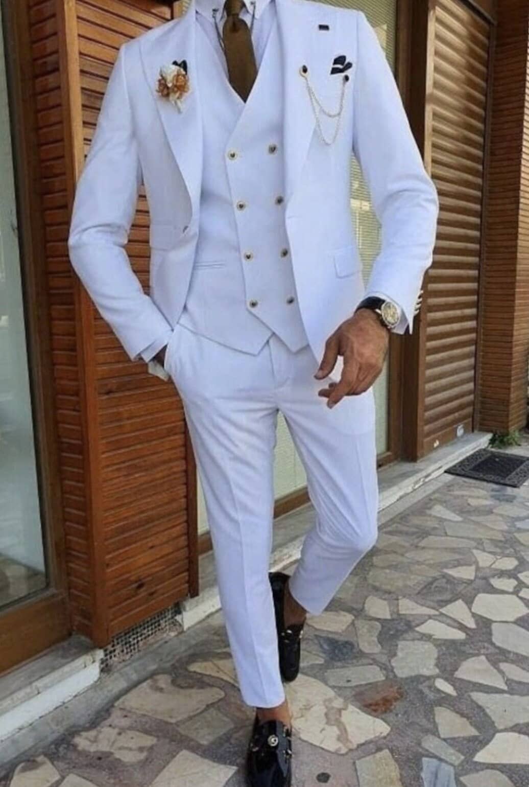 White Men's 3 Piece Suits, Wedding Suit, Party Wear Suit, Prom Bespoke ...