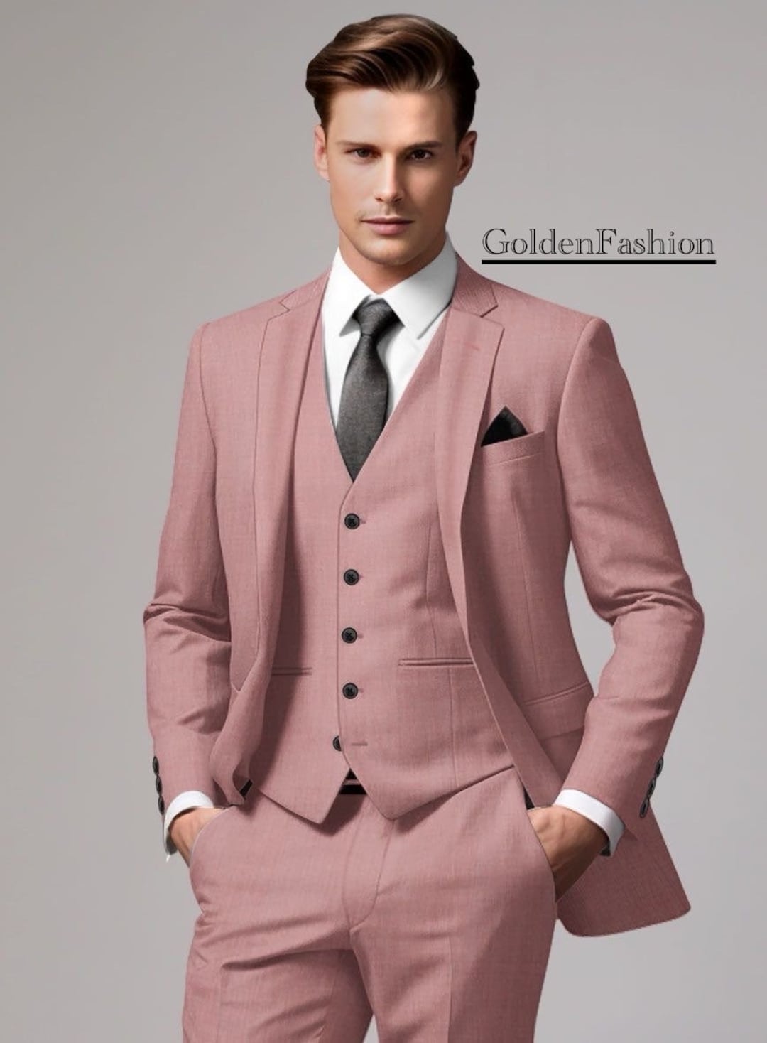 Men's Groom Suit, Dusty Pink 3 Piece Suits, Prom Men Suits, Wedding ...
