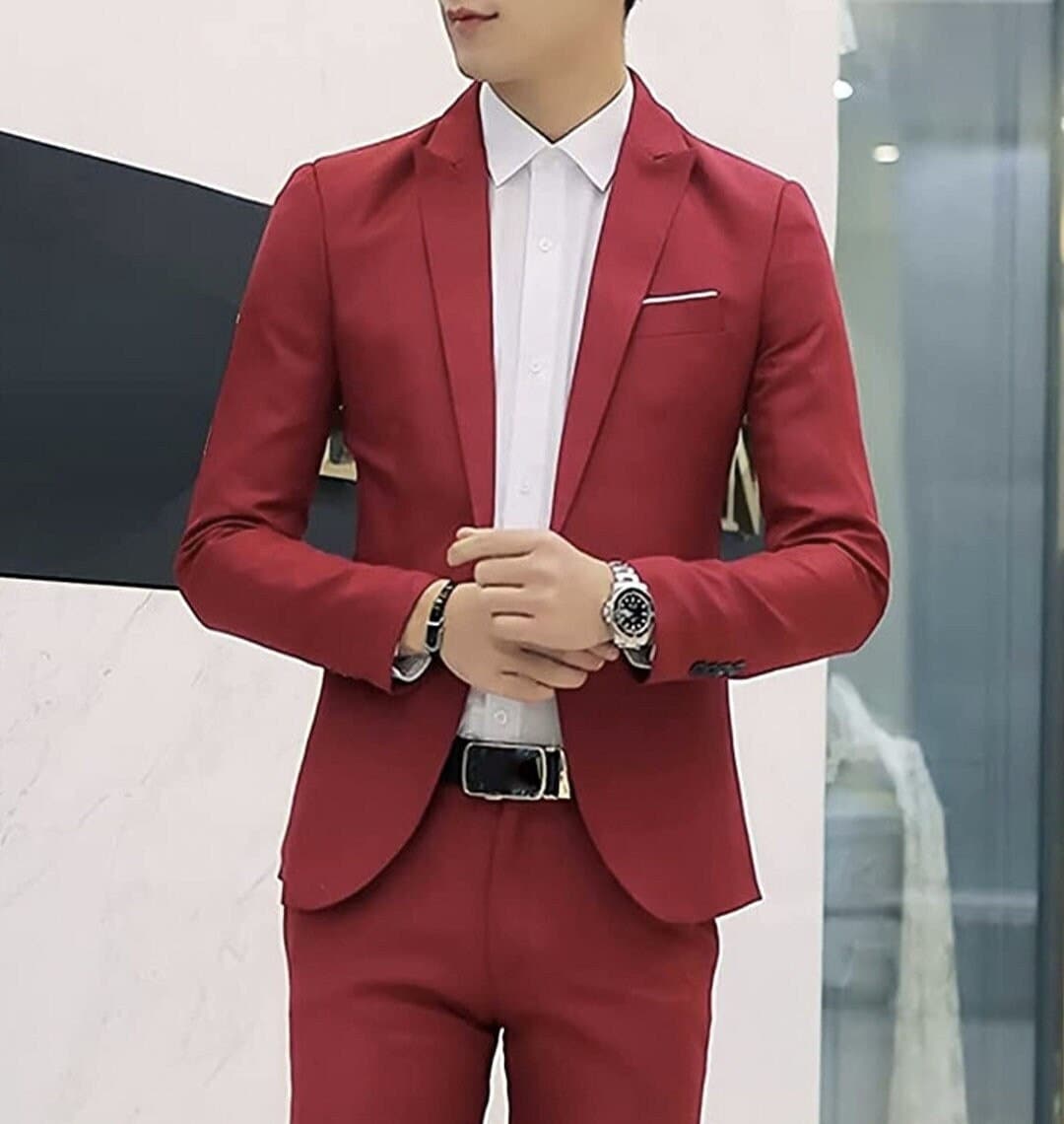 Maron Slim-fit Italian Cut Suit Men's 2 Piece Suit, Wedding Wear Suit ...