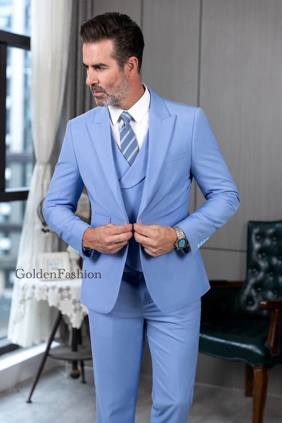 Premium Mens Suits, Sky Blue 3 Piece Suits, Wedding Wear Suits, Groom ...