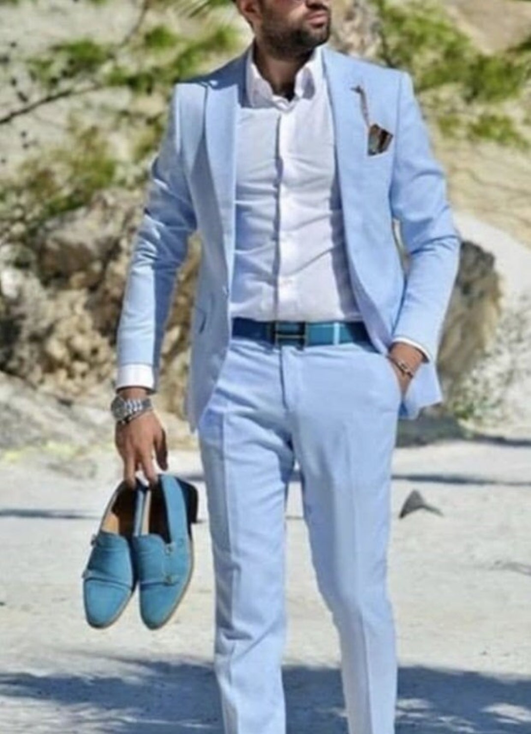 Linen Sky Blue 2 Piece Suit, Men's Wedding Clothes, Men's Custom Suit ...