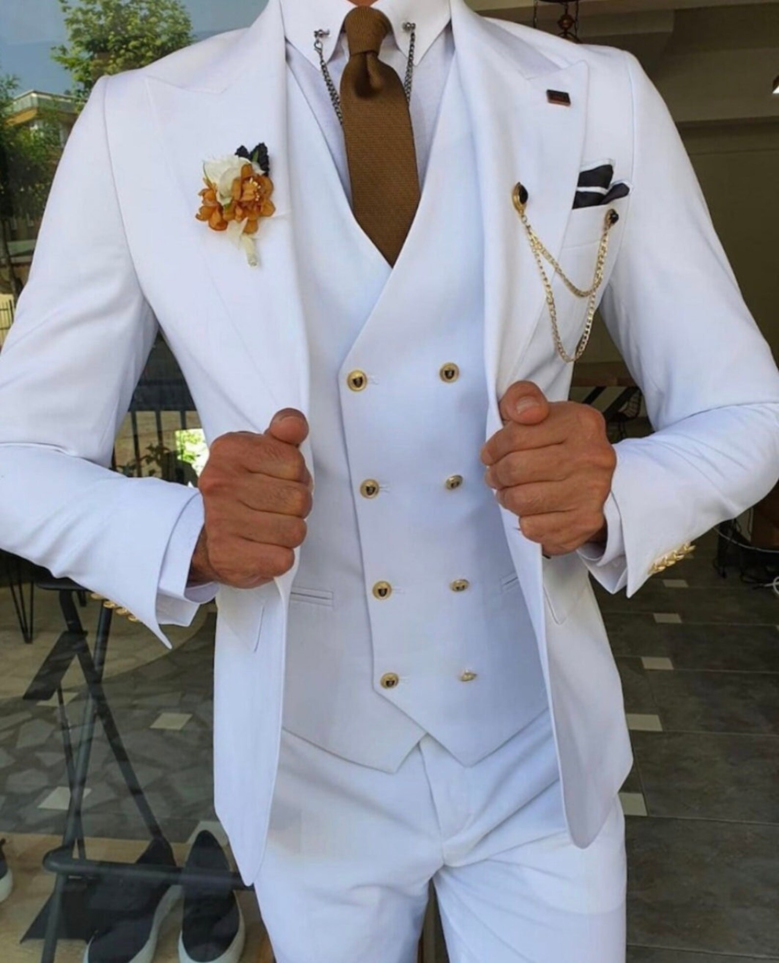White Men's 3 Piece Suits, Wedding Suit, Party Wear Suit, Prom Bespoke ...