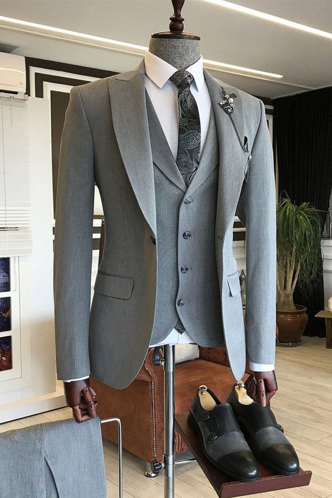 Premium Gray 3 Piece Suit, Wedding Wear Suit, Groomsmen Suit, Party ...