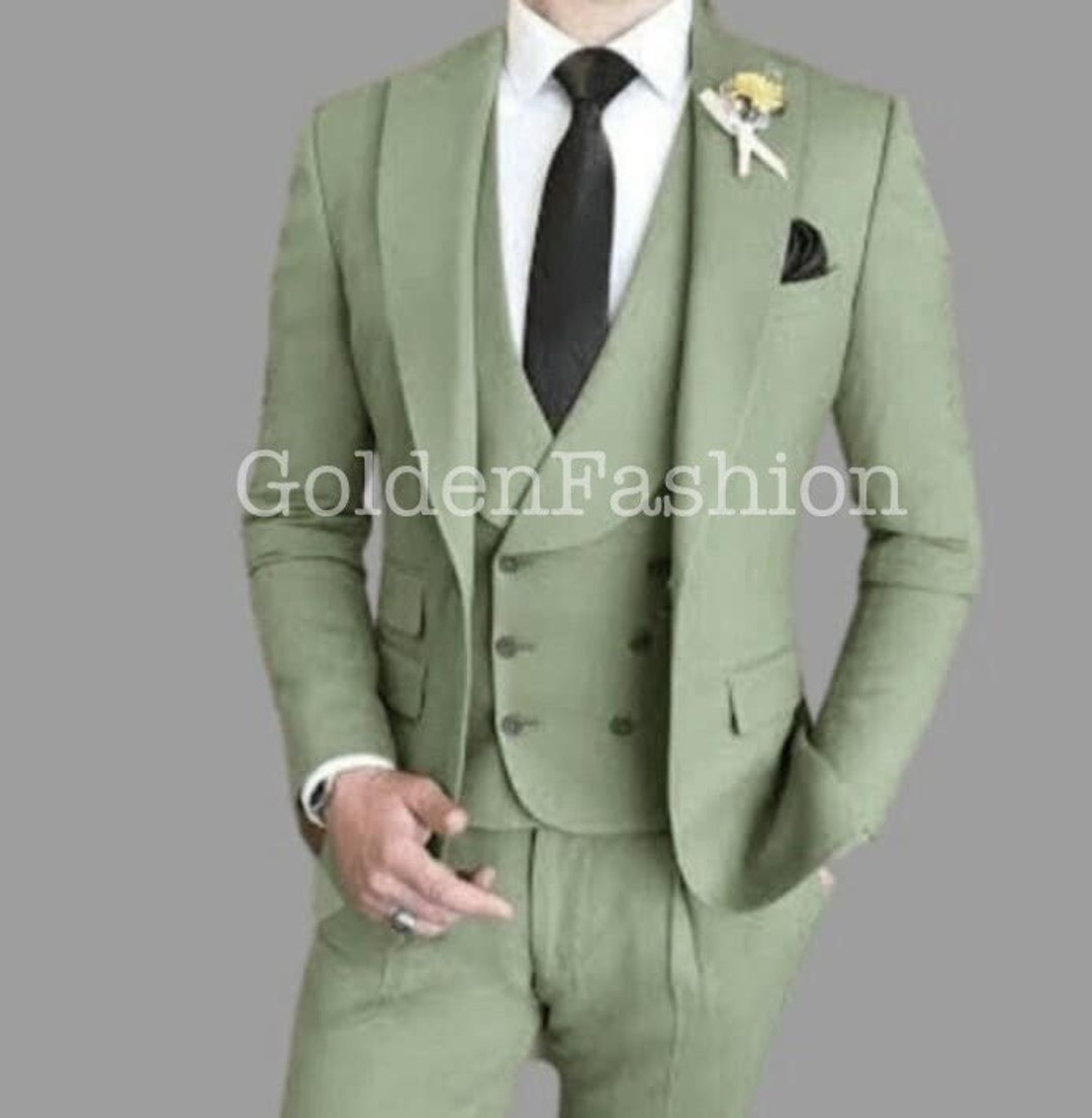 Men's Olive Green 3 Piece Suit Wedding Suit, Party Wear Suit, Prom Bespoke Suit, Groom Wear Suit ...