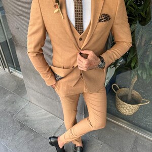 Golden Suits for Men, Men Suits 3 Piece, Slim Fit Suits, Two Button ...