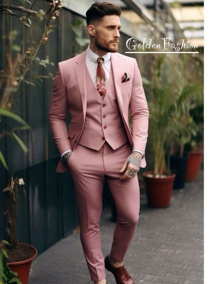 Men Suits Dusty Pink_3 Piece Slim Fit Suits_ Formal Suits Groom Wedding ...