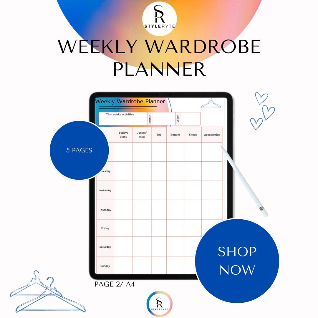 Weekly Wardrobe Planner Printable, Digital Weekly Planner, Instant ...