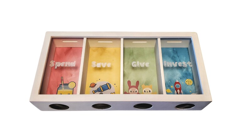4 Compartment Money Management Box - Spend, Save, Give, Invest - Etsy