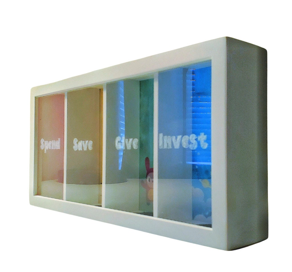 4 Compartment Money Management Box Spend, Save, Give, Invest - Etsy