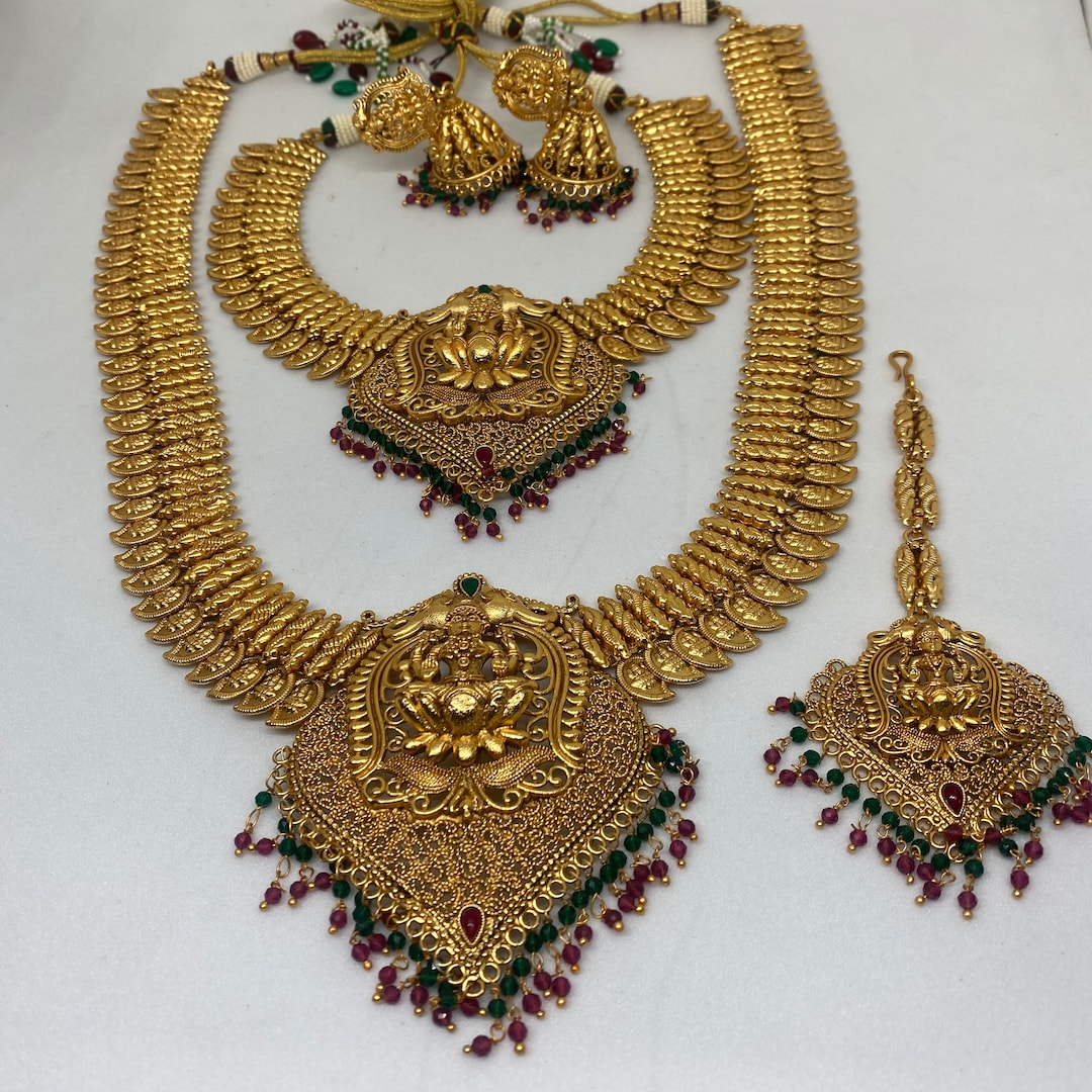 Laxmi Temple Antique Necklaces Short and Long Necklace Set for Women ...