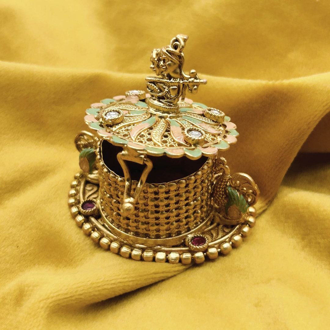 Antique Kumkum Box Krishna Sindoor Box Religious Pooja Box Vintage ...