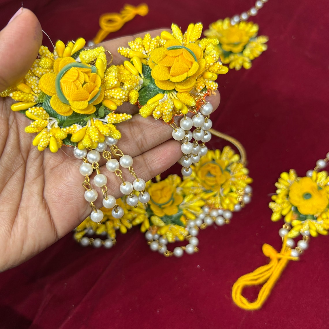 Haldi Ceremony Yellows Flower Designer Jewelry Set for Women and Girls ...