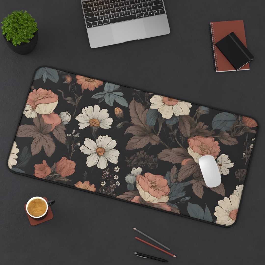 Floral Desk Mat Flower Vintage & Aesthetic Gaming Gift Accessories 3 ...