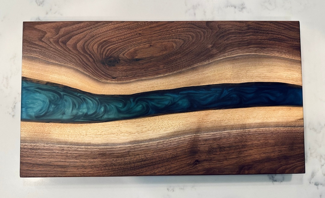 Handcrafted Walnut River Cutting Board, Live Edge Resin Charcuterie ...