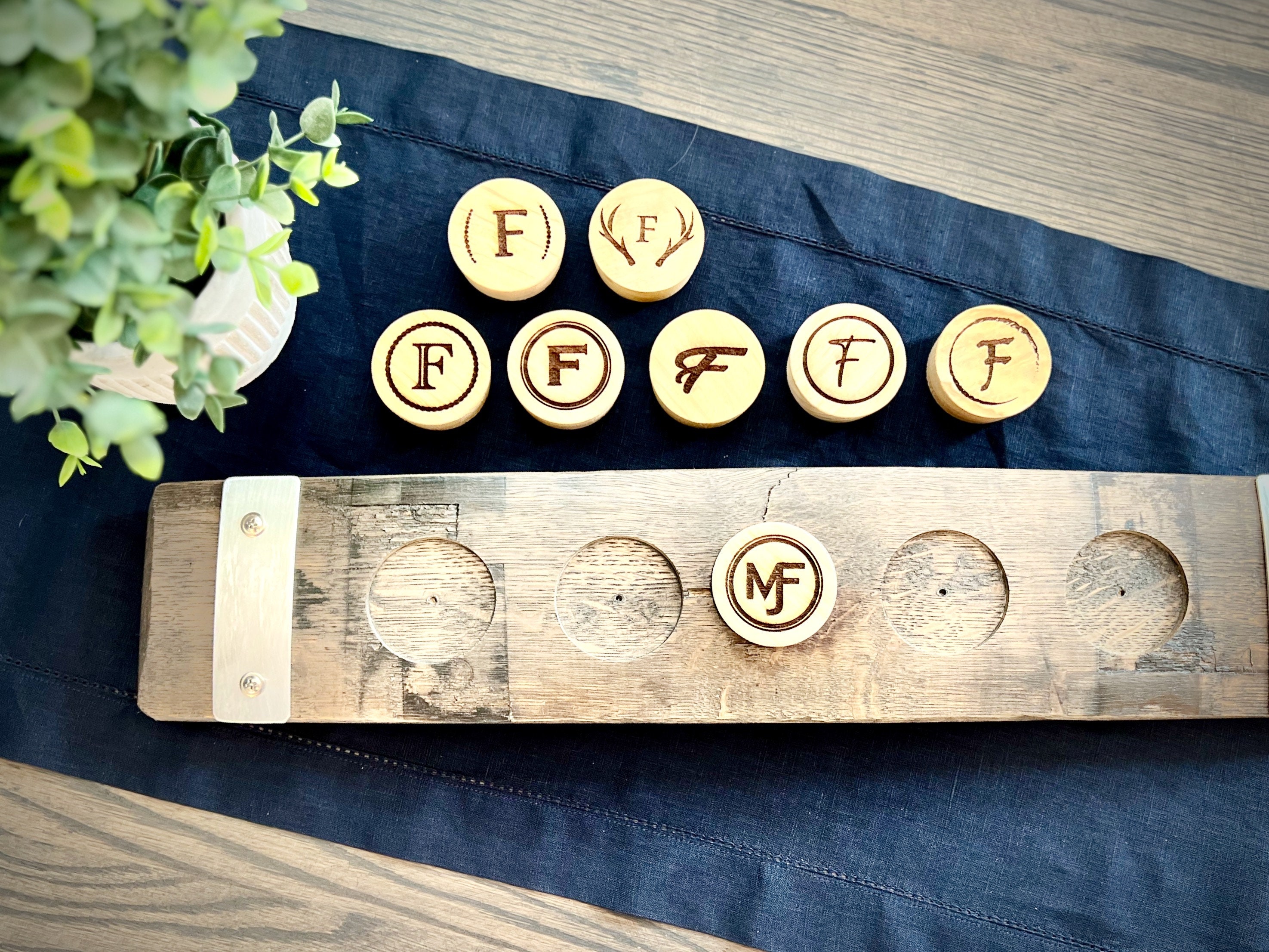 Bourbon Stave Beer Flight Featuring Oak Barrel Bung and Metal Accents ...