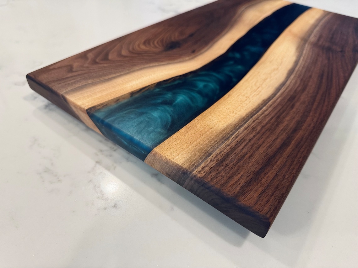 Handcrafted Walnut River Cutting Board, Live Edge Resin Charcuterie ...