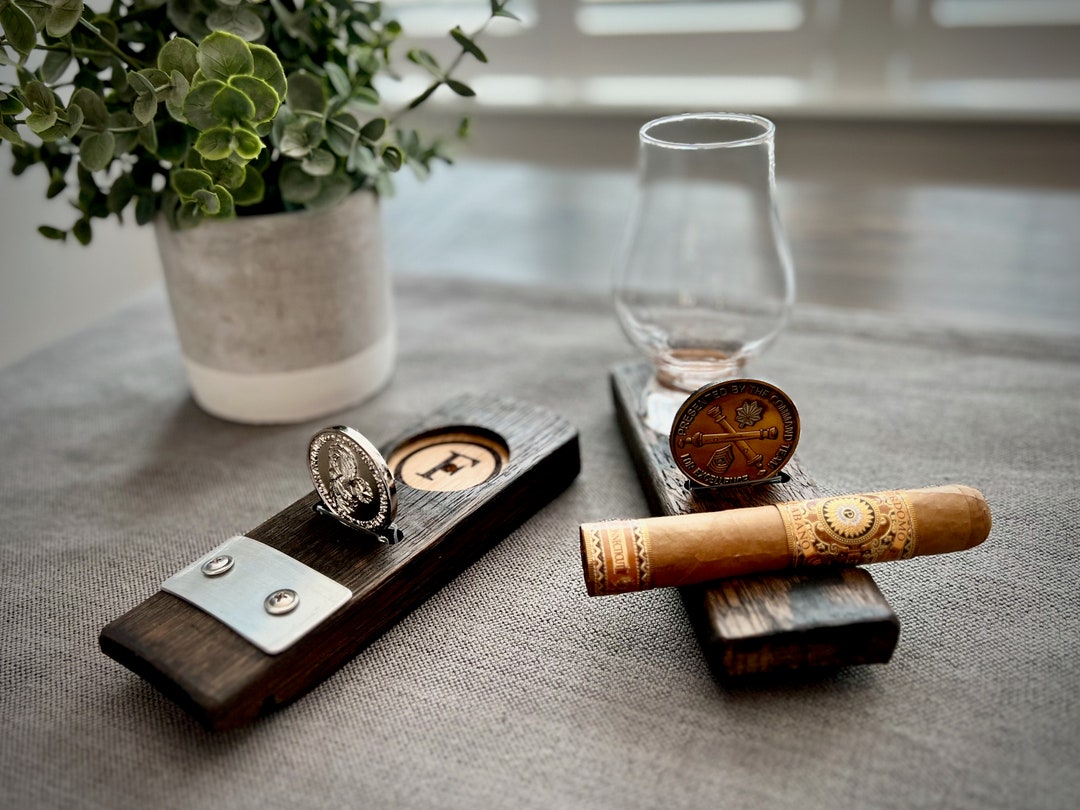 Bourbon Stave Glencairn Glass Coaster W/ Challenge Coin Insert, Cigar ...
