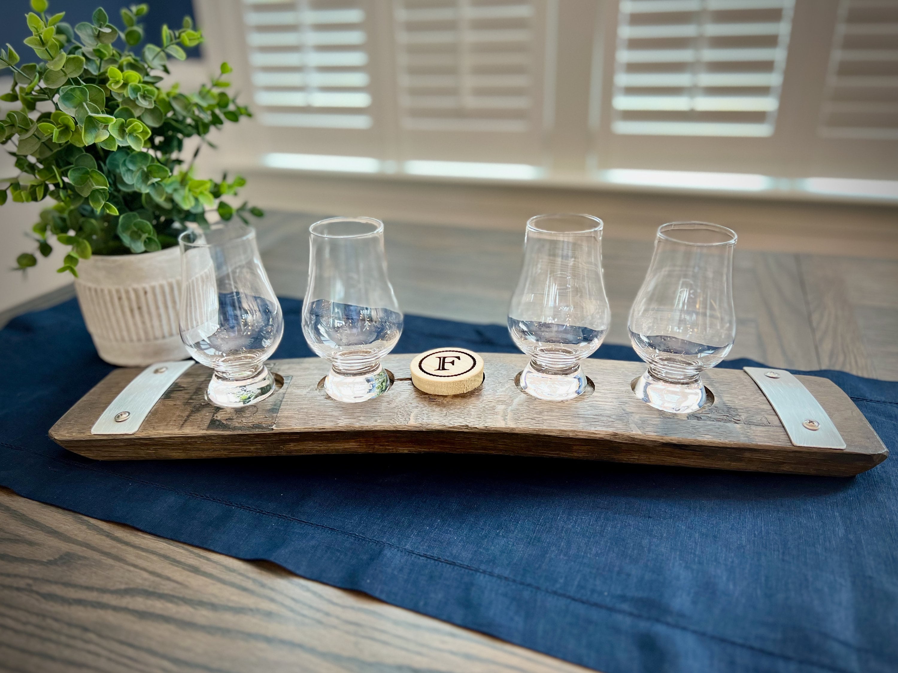 Bourbon Stave Beer Flight Featuring Oak Barrel Bung and Metal Accents ...