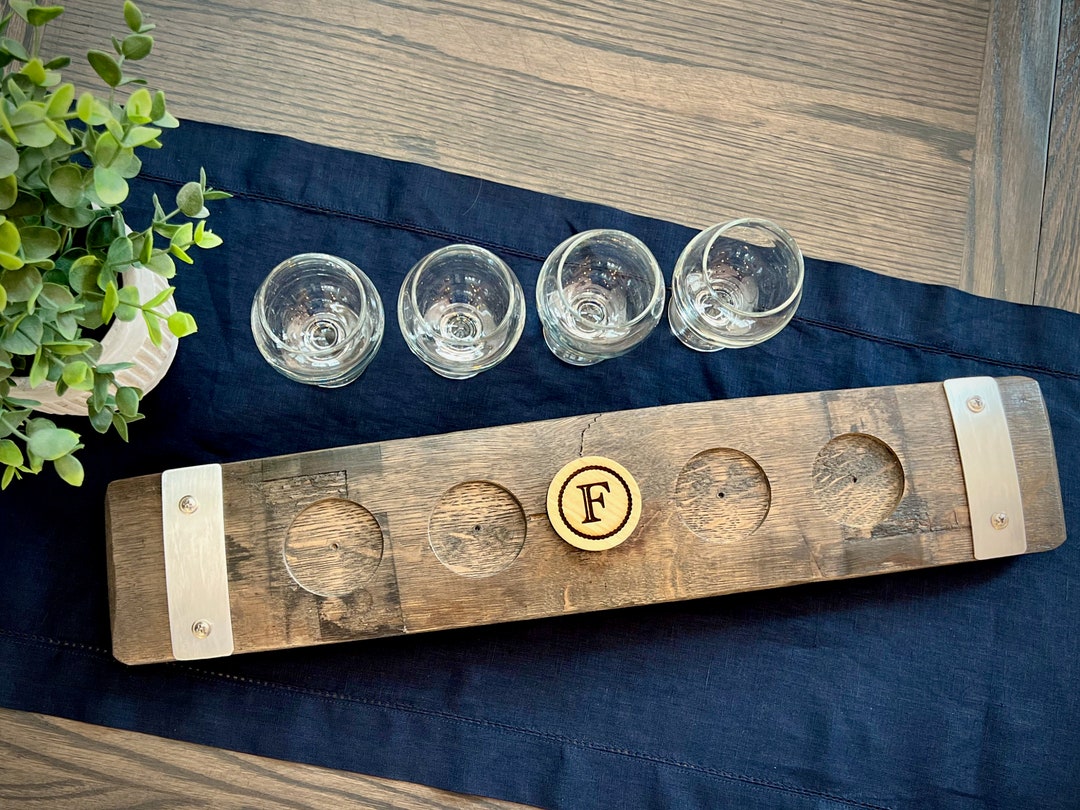 Bourbon Stave Beer Flight Featuring Oak Barrel Bung and Metal Accents ...