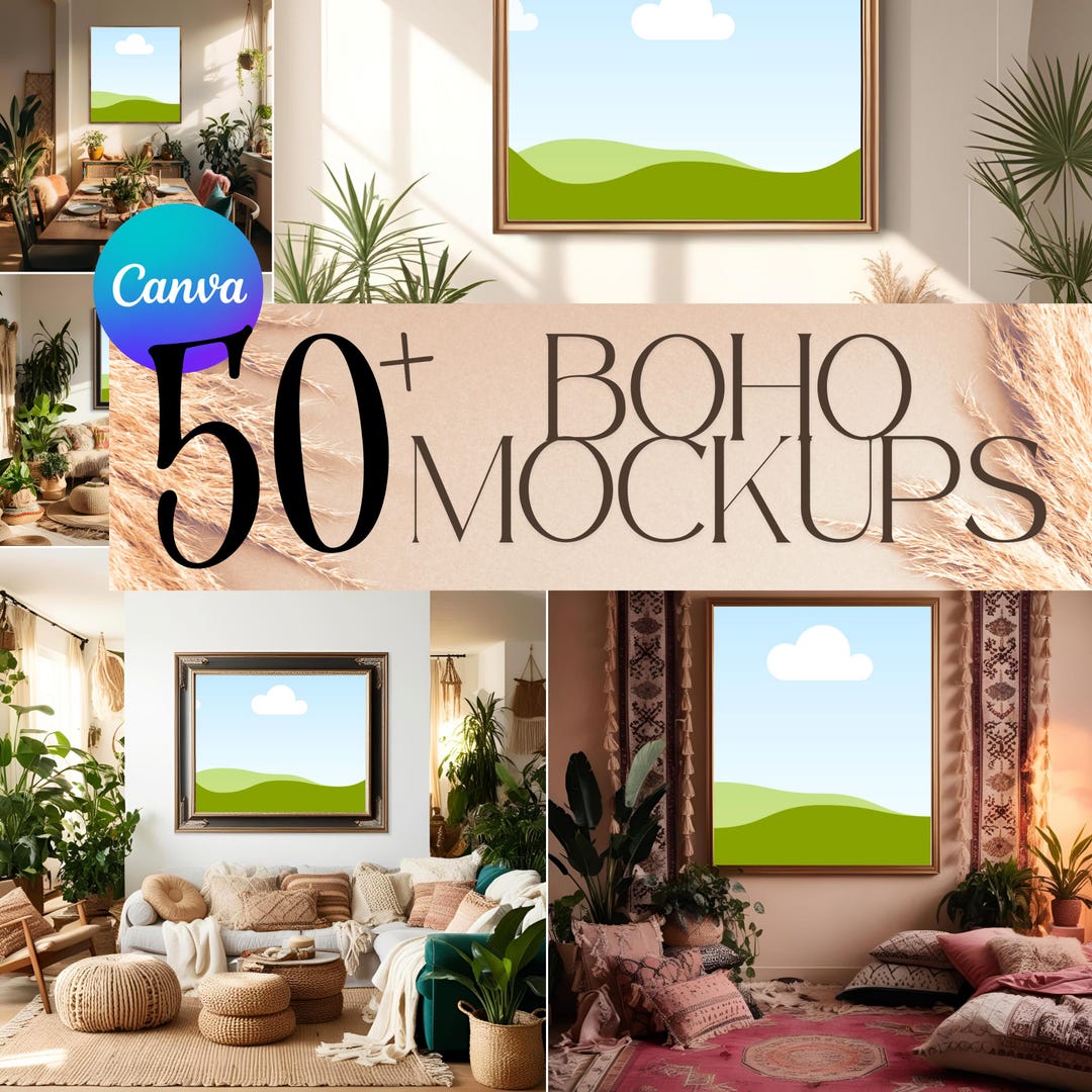 Boho Canva Frame Mockups | Editable Interior Mockup Templates for Art ...