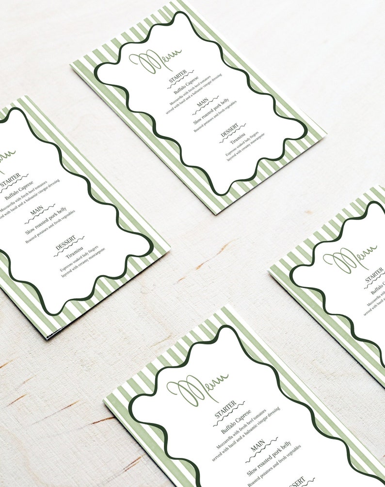 Green Striped Wedding Menu Template | Printable Canva Reception Dinner ...