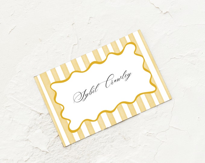 Colorful Wedding Place Cards | Yellow Striped Place Cards - Etsy